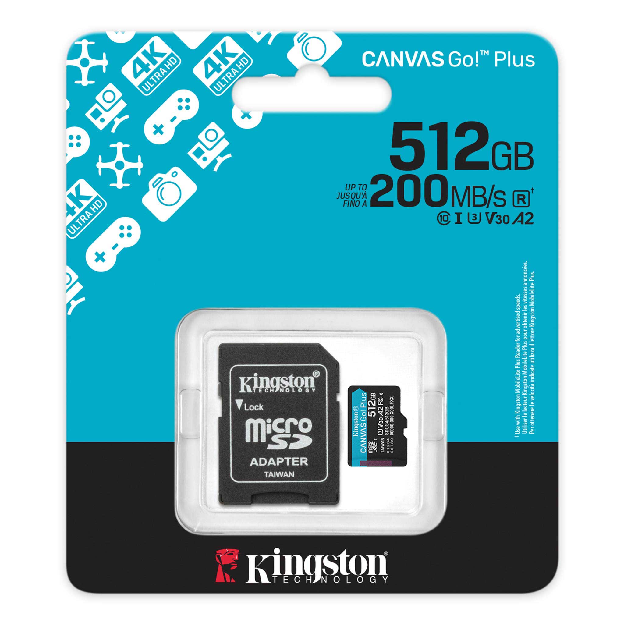 Memoria micro sd 512GB Canvas Go Plus Gen4 200MB/s A2 U3 V30 Card ...